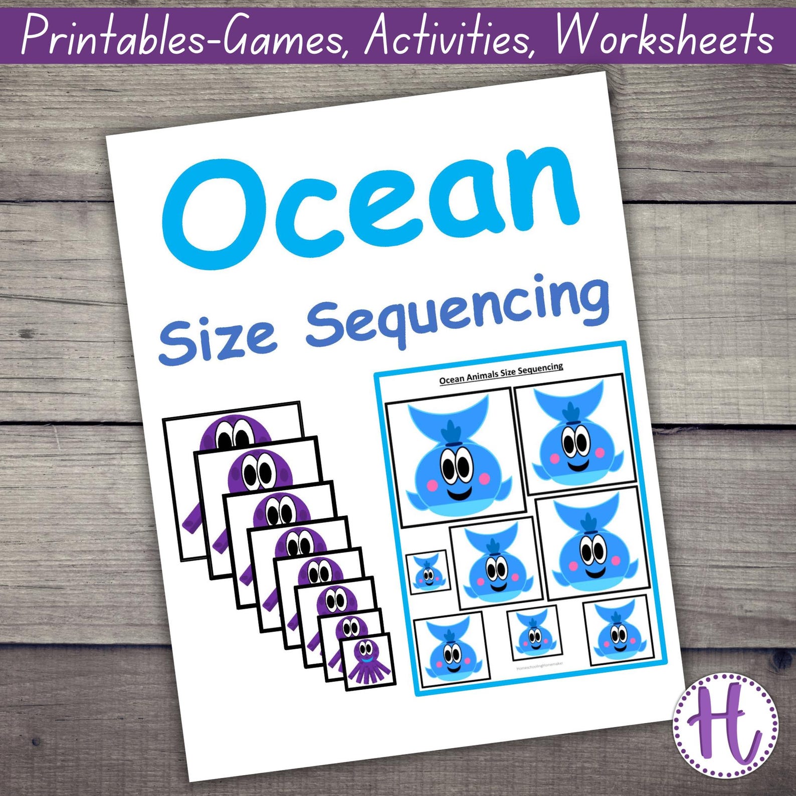 Ocean Animal Size Sequencing Cards for Toddlers, Preschool, Sort Cards ...