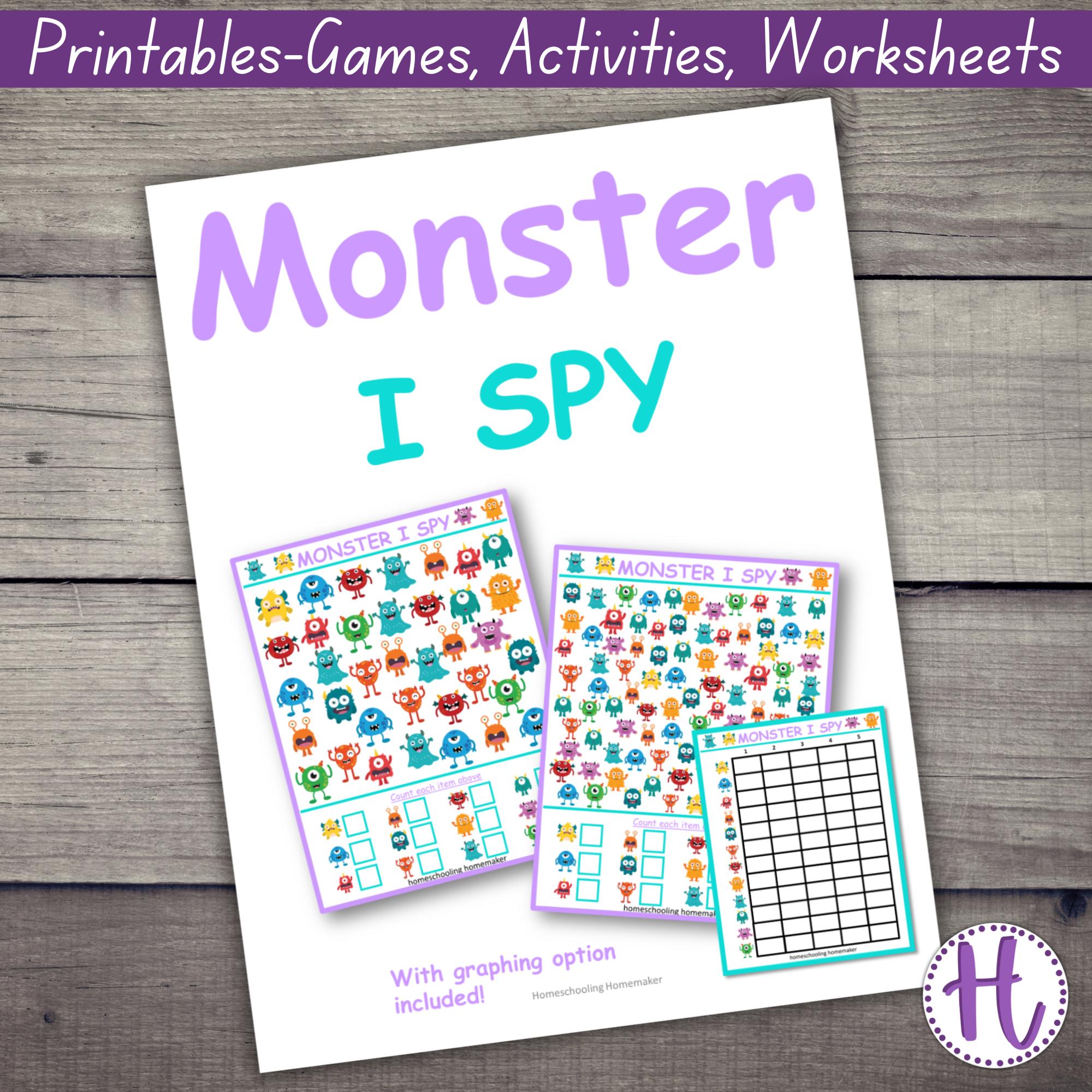 Monster I Spy, Printable Games, Graphing Activity for Kids, I Spy Game ...