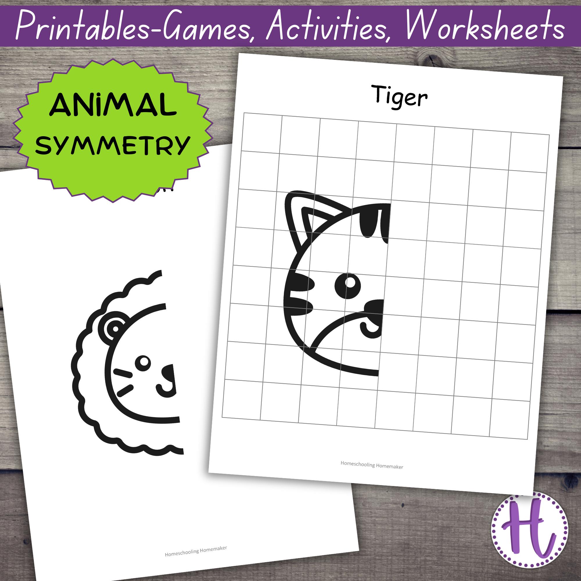 Animal Faces Symmetry Drawing Worksheets: Art & Geometry (PDF Download ...