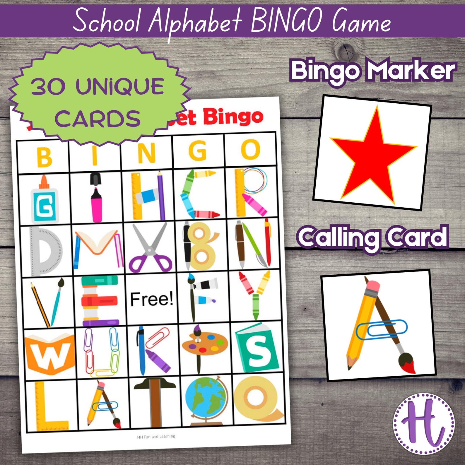 School Alphabet Bingo Game: Fun ABC Learning (PDF) - Etsy