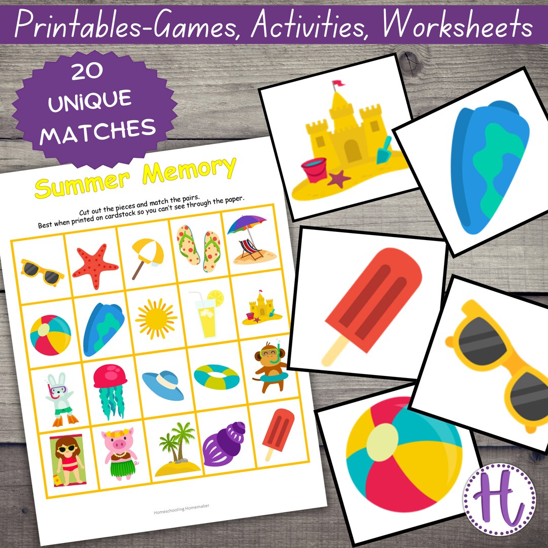Summer Memory Game for Kids, Kindergarten, Preschool, Elementary ...