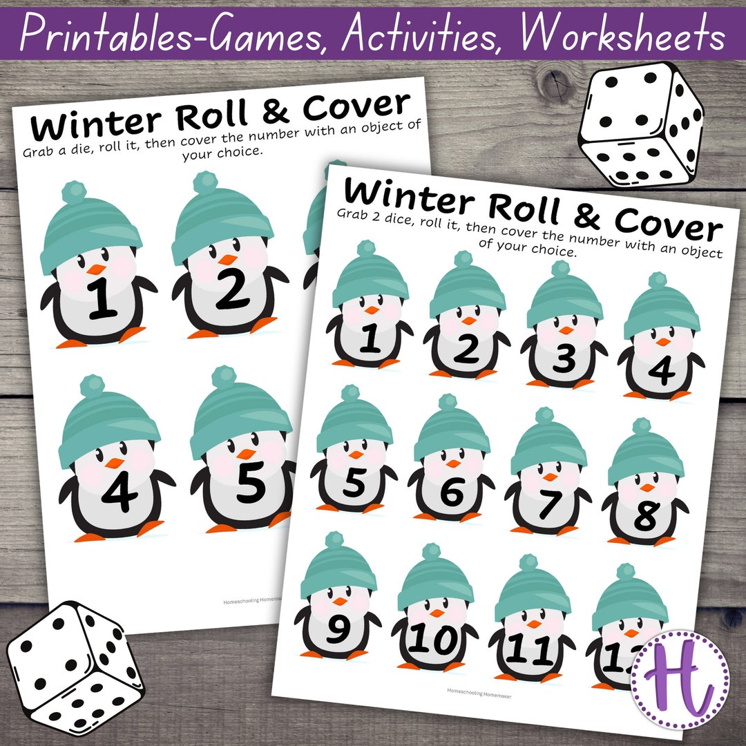 Winter Penguin Roll and Cover Math Game for Toddlers and Preschoolers ...