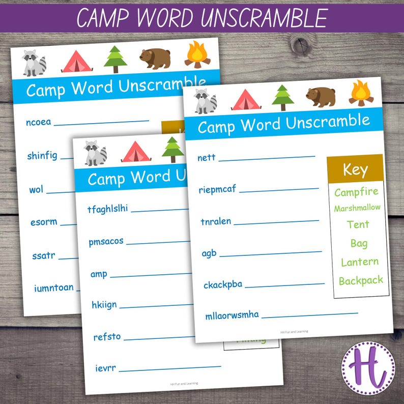 Camp Word Scramble, Printable Word Activities for Kids (PDF) - Etsy