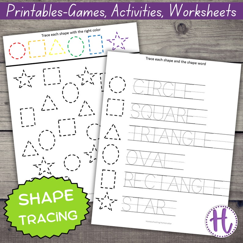 Shape Tracing Worksheets for Preschool, Kindergarten, Toddler, Learning ...