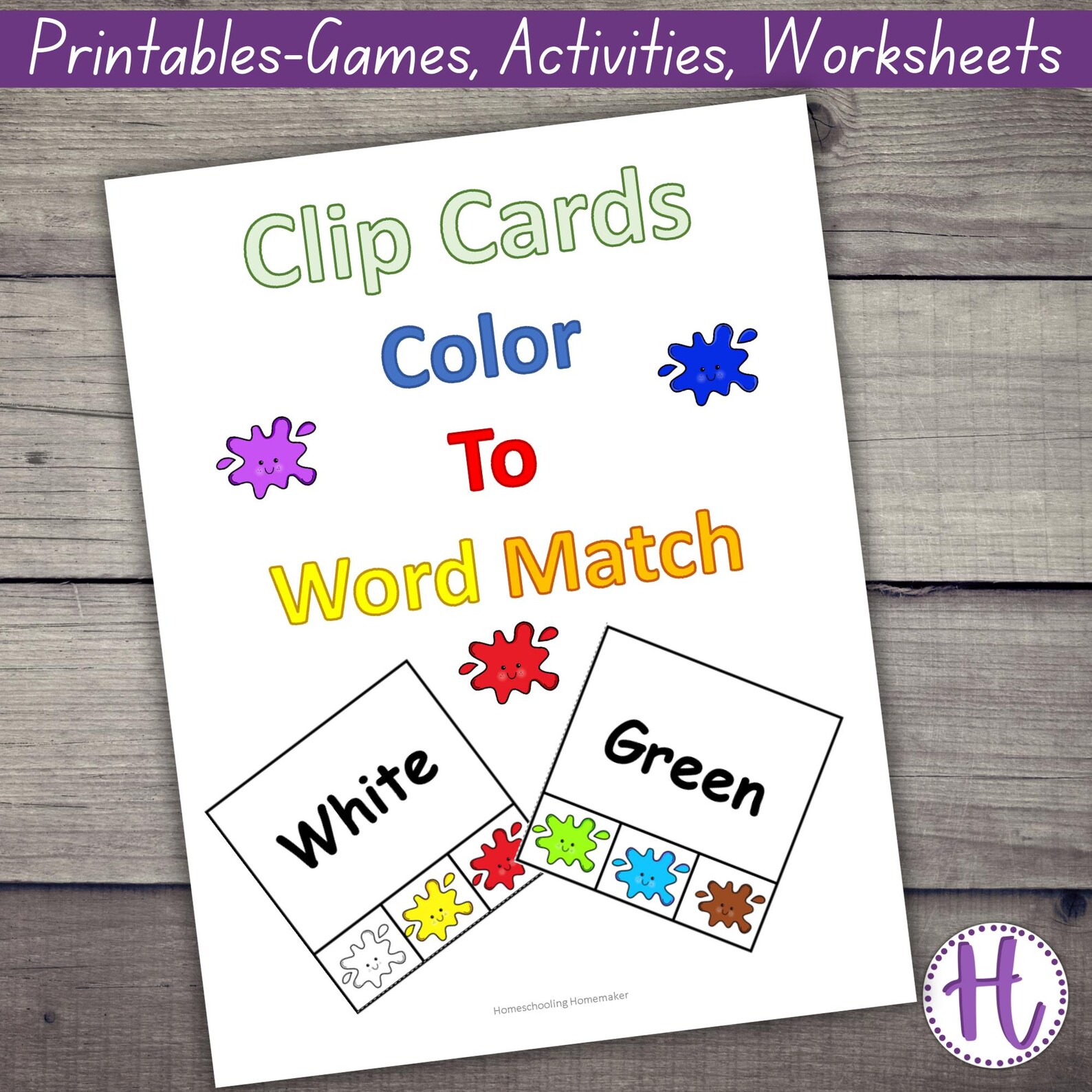 Color to Word Matching Clip Cards Preschool, Kindergarten, Elementary ...