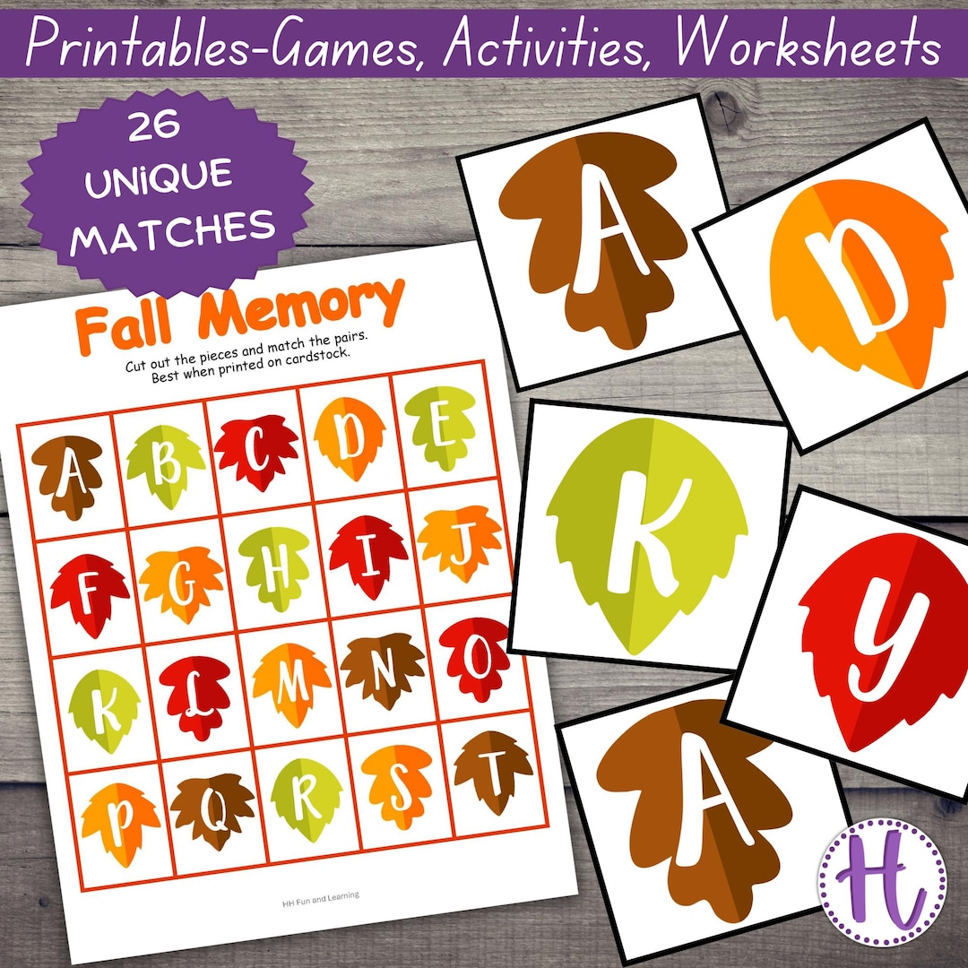 Fall Capital Letter Alphabet Memory Game, Preschool Letter Matching ...