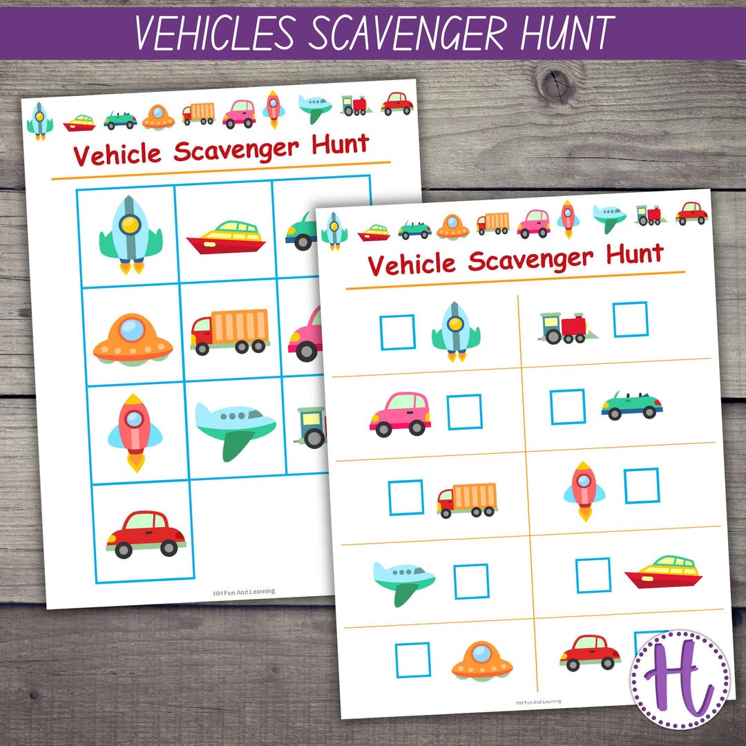 Vehicle Scavenger Hunt for Kids, Preschool Activity, Printable Games ...