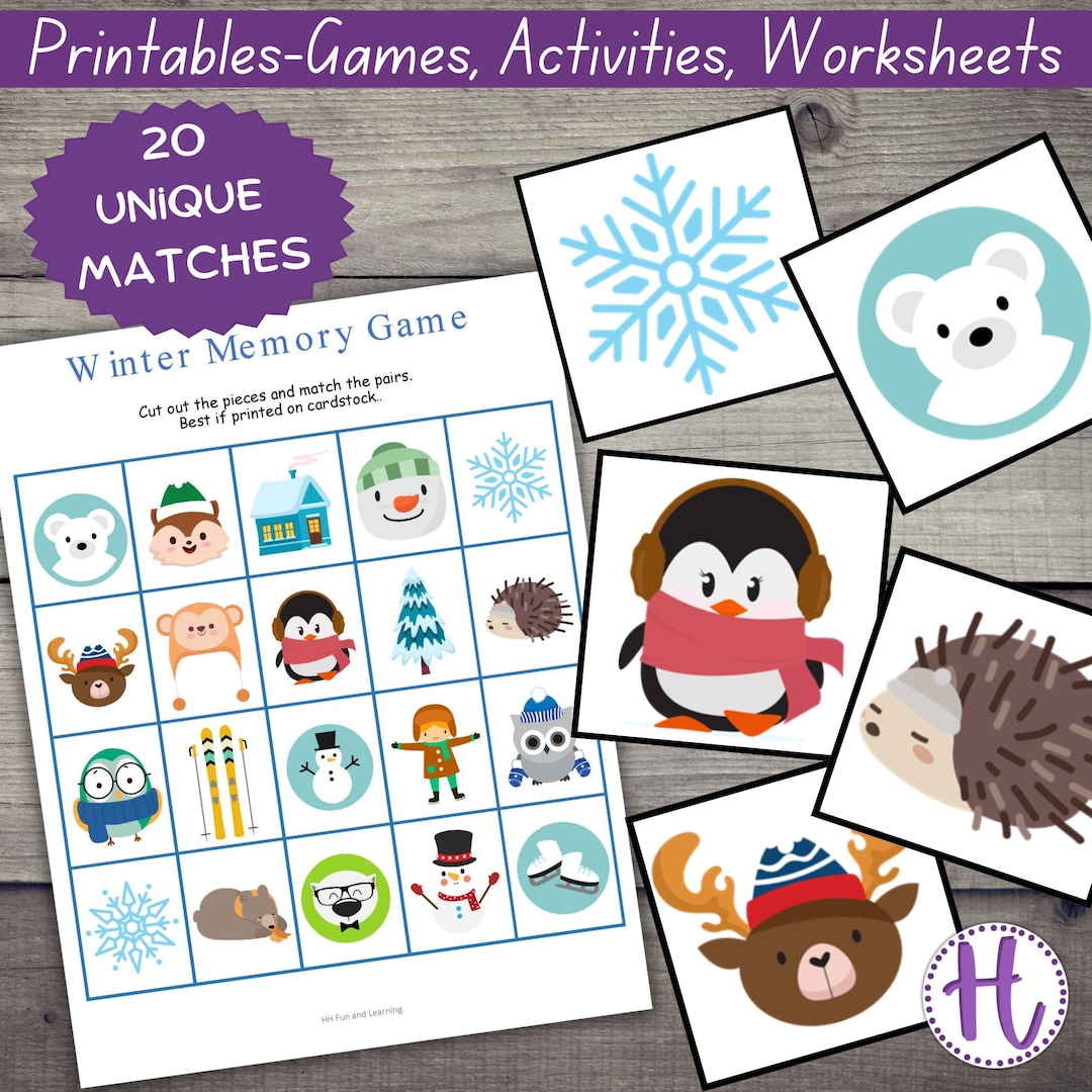 Winter Memory Game for Kids: Printable Matching Cards (PDF) - Etsy