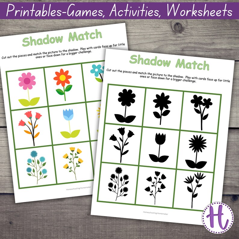 Shadow Matching Cards Flowers, Printable PDF, Preschool, Toddler ...