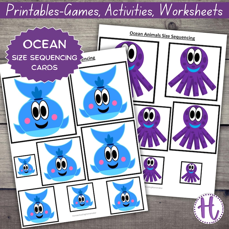 Ocean Animal Size Sequencing Cards for Toddlers, Preschool, Sort Cards ...