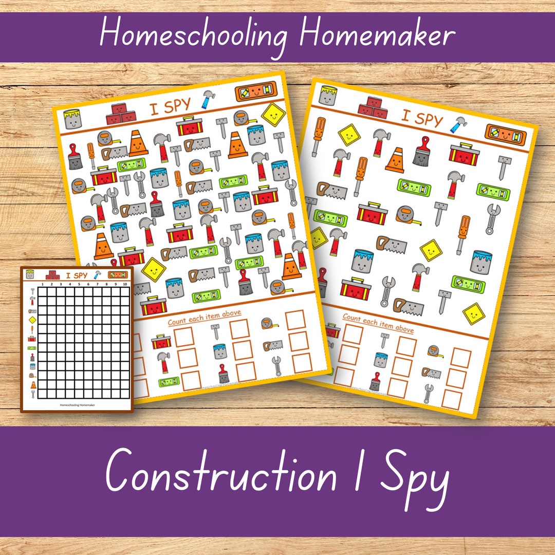 Construction I Spy for Kids, Homeschool Activities, Counting Worksheet ...