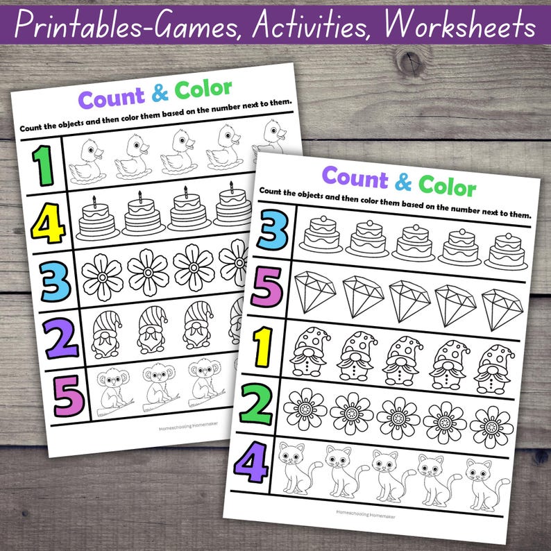 Count and Color Activity Worksheets, Preschool Counting Activity ...