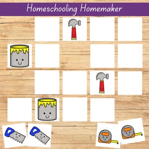 Construction Tools Memory Game for Kids, Kindergarten, Preschool ...