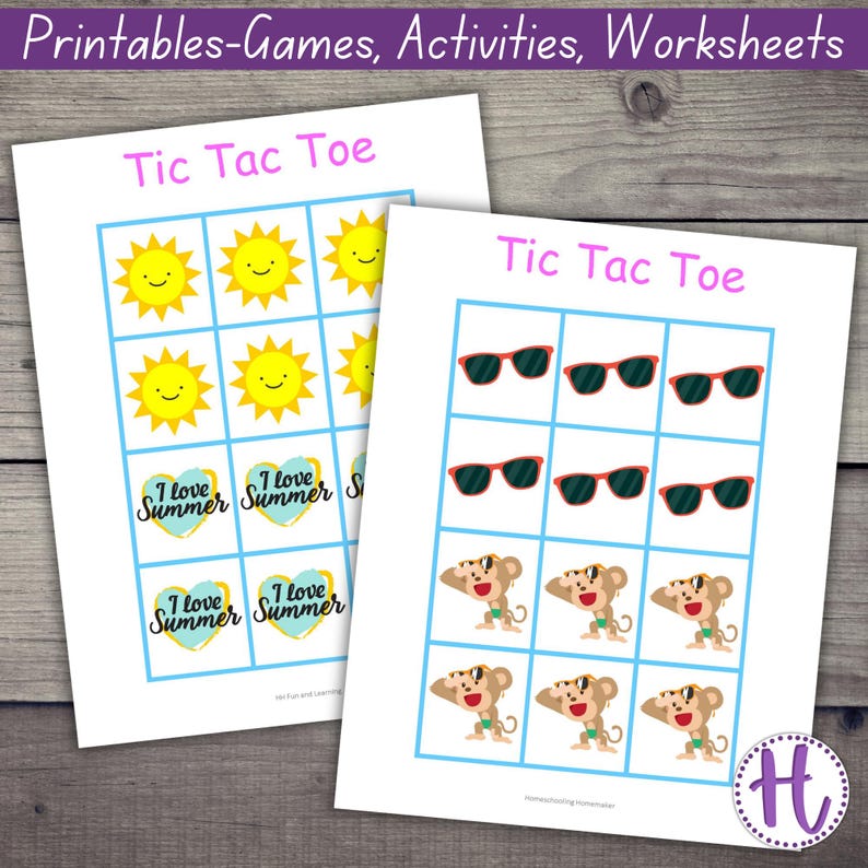 Summer Tic Tac Toe Game for Kids, Simple Preschool Learning Game ...