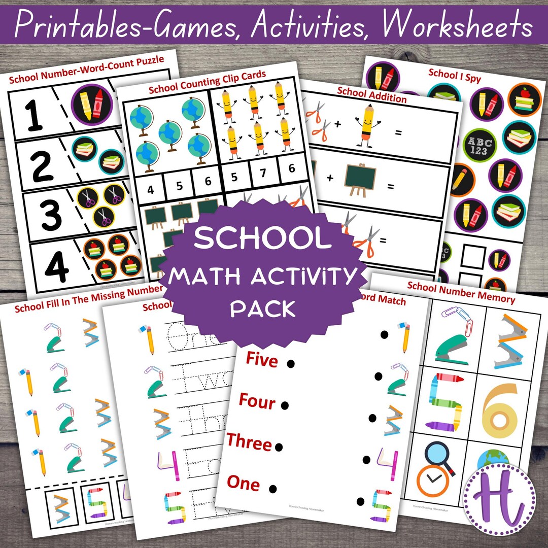 School Themed Math Worksheet for Preschool, Kindergarten Math Pages ...