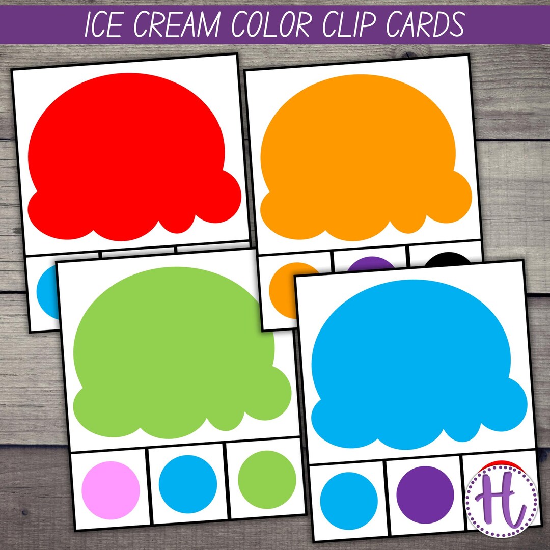 Ice Cream Color Clip Cards, Color Matching Activity for Kids (PDF) - Etsy