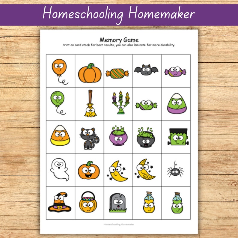 Halloween Memory Game for Kids, Preschool, Kindergarten, Elementary ...