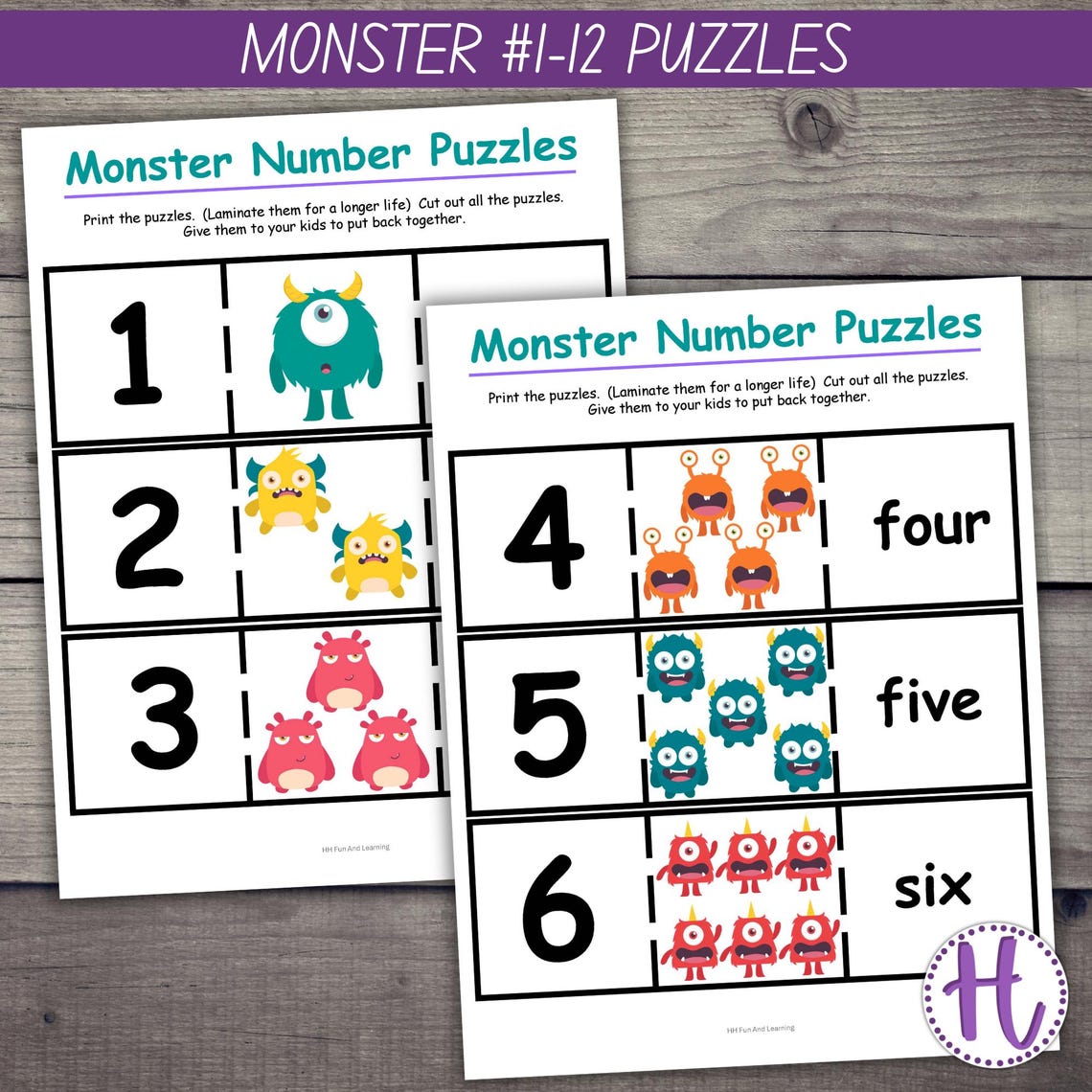 Monster Number Puzzles 1-12 Printable Activity for Kids, Number ...