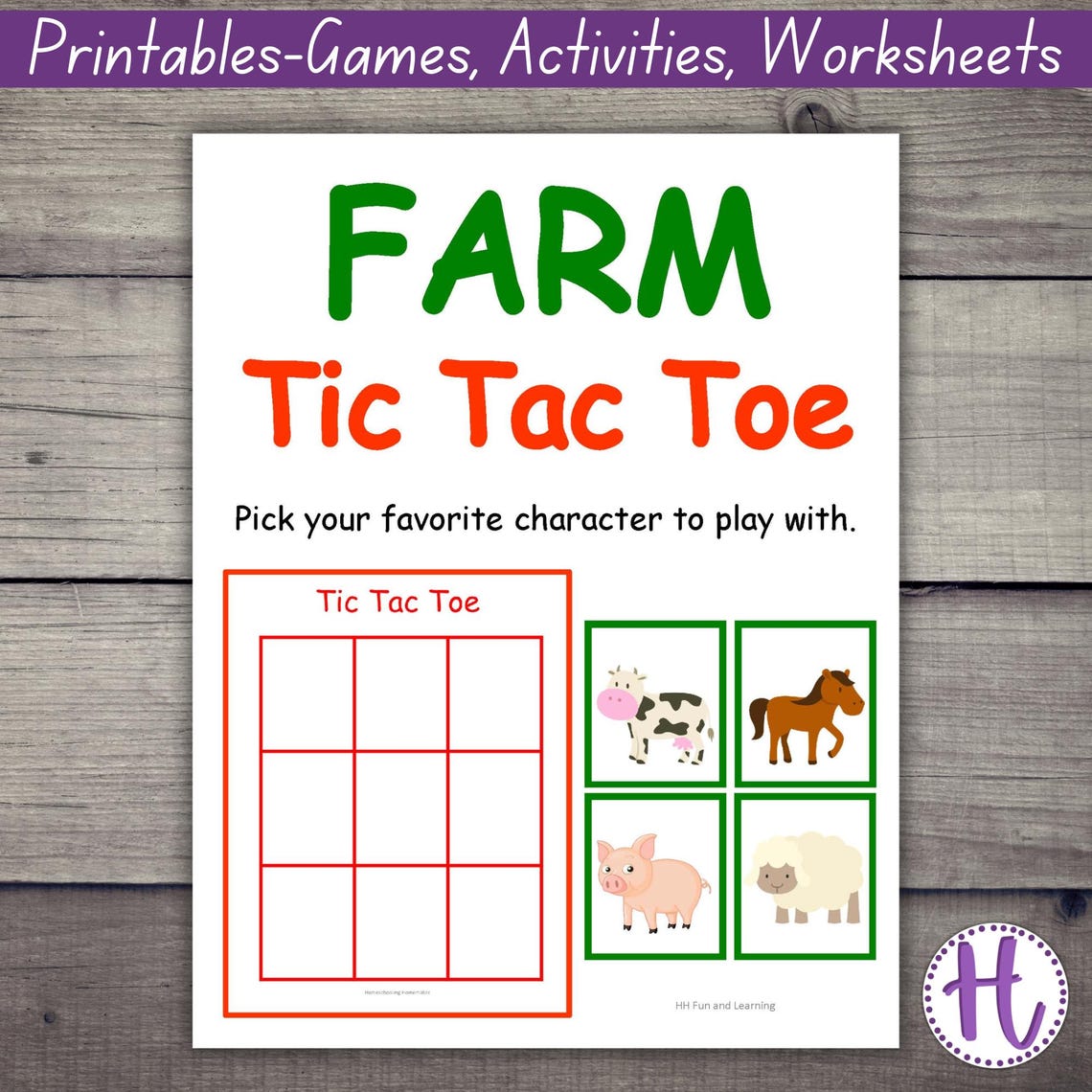 Farm Animals Tic Tac Toe Game: Printable Kids Learning Activity (PDF ...