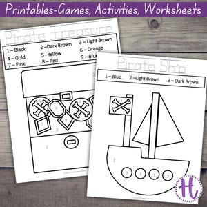 Pirate Theme Color by Number Worksheets With Letter Tracing for Kids in ...