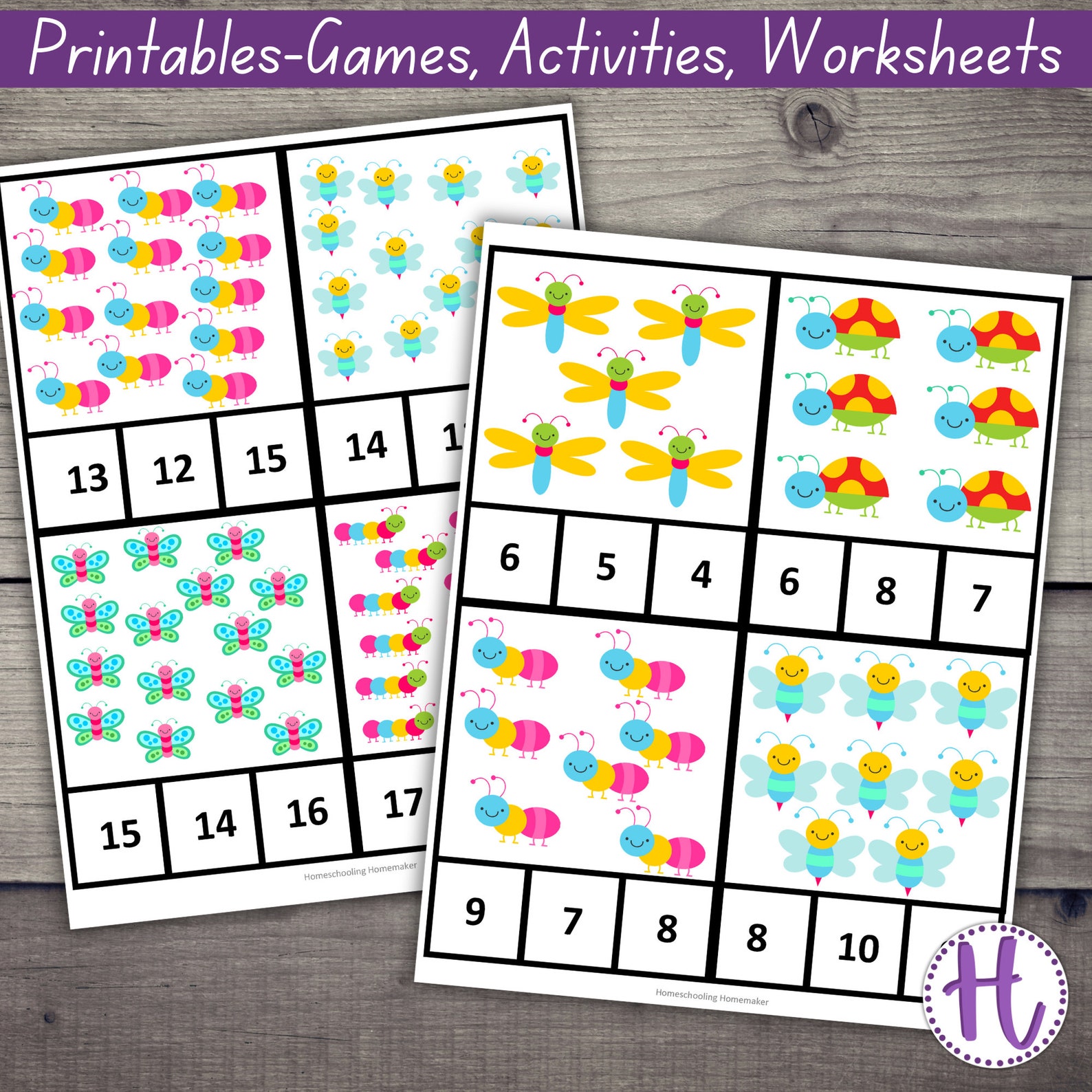 Bug Counting Clip Cards for Kids, Preschool Math Activity, Counting ...