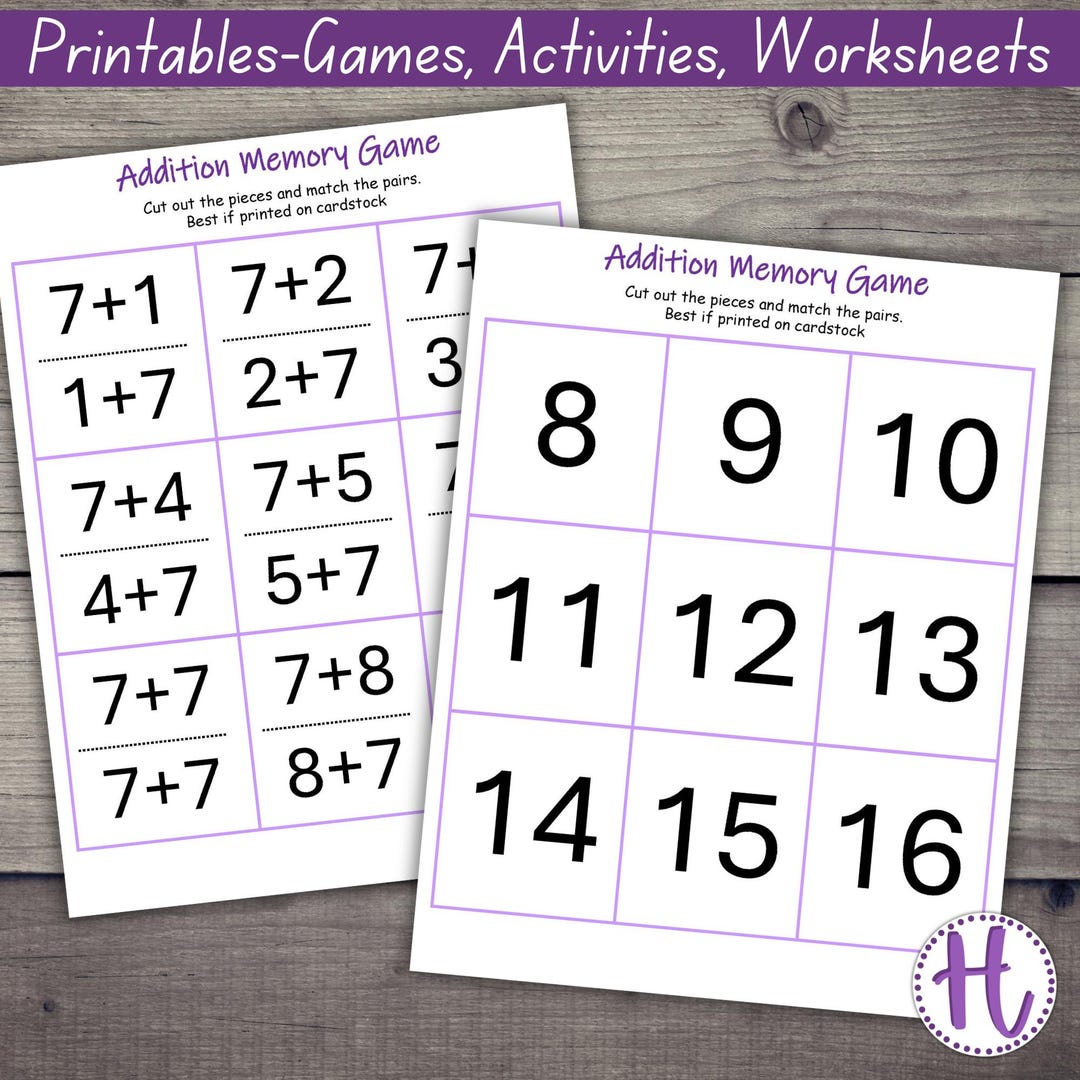 Addition Memory Game, Math Fact Game, Addition Facts Matching Game ...