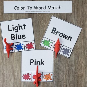 Color to Word Matching Clip Cards Preschool, Kindergarten, Elementary ...