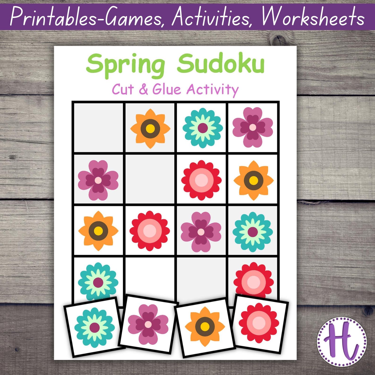 Spring Flower Sudoku Game| Logic Puzzles for Kids| 12 Puzzle Pack (PDF ...