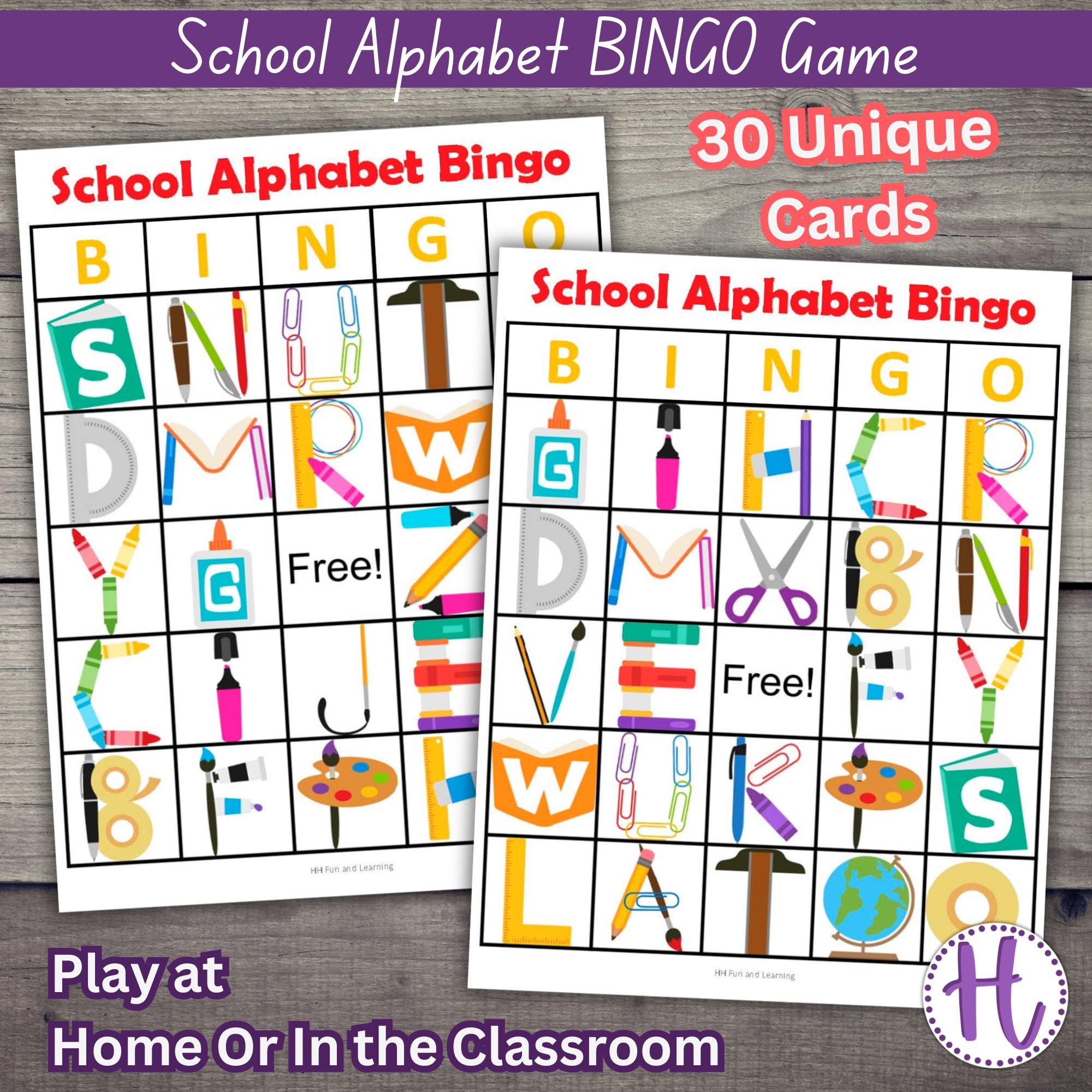 School Alphabet Bingo Game: Fun ABC Learning (PDF) - Etsy