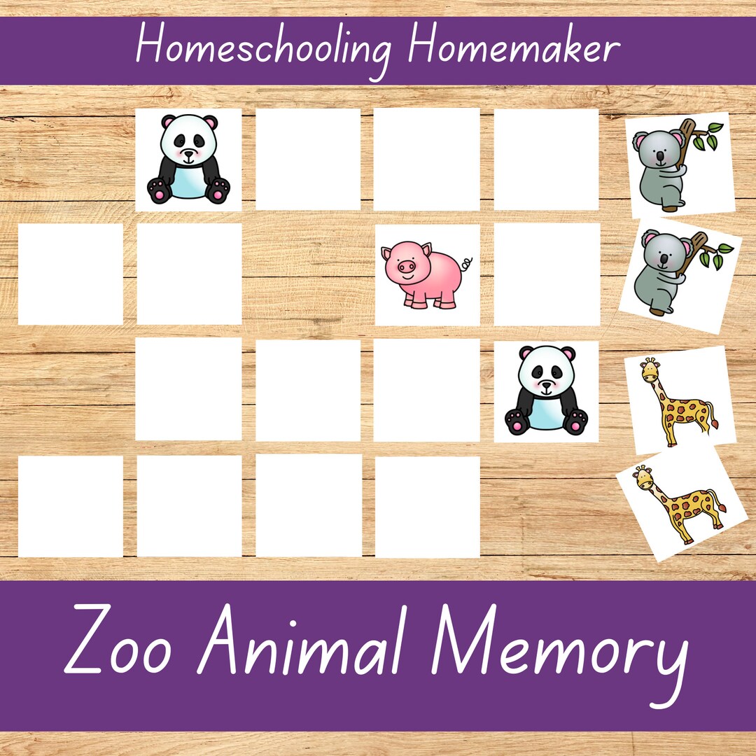 Zoo Animal Memory Game for Kids, Kindergarten, Preschool, Elementary ...