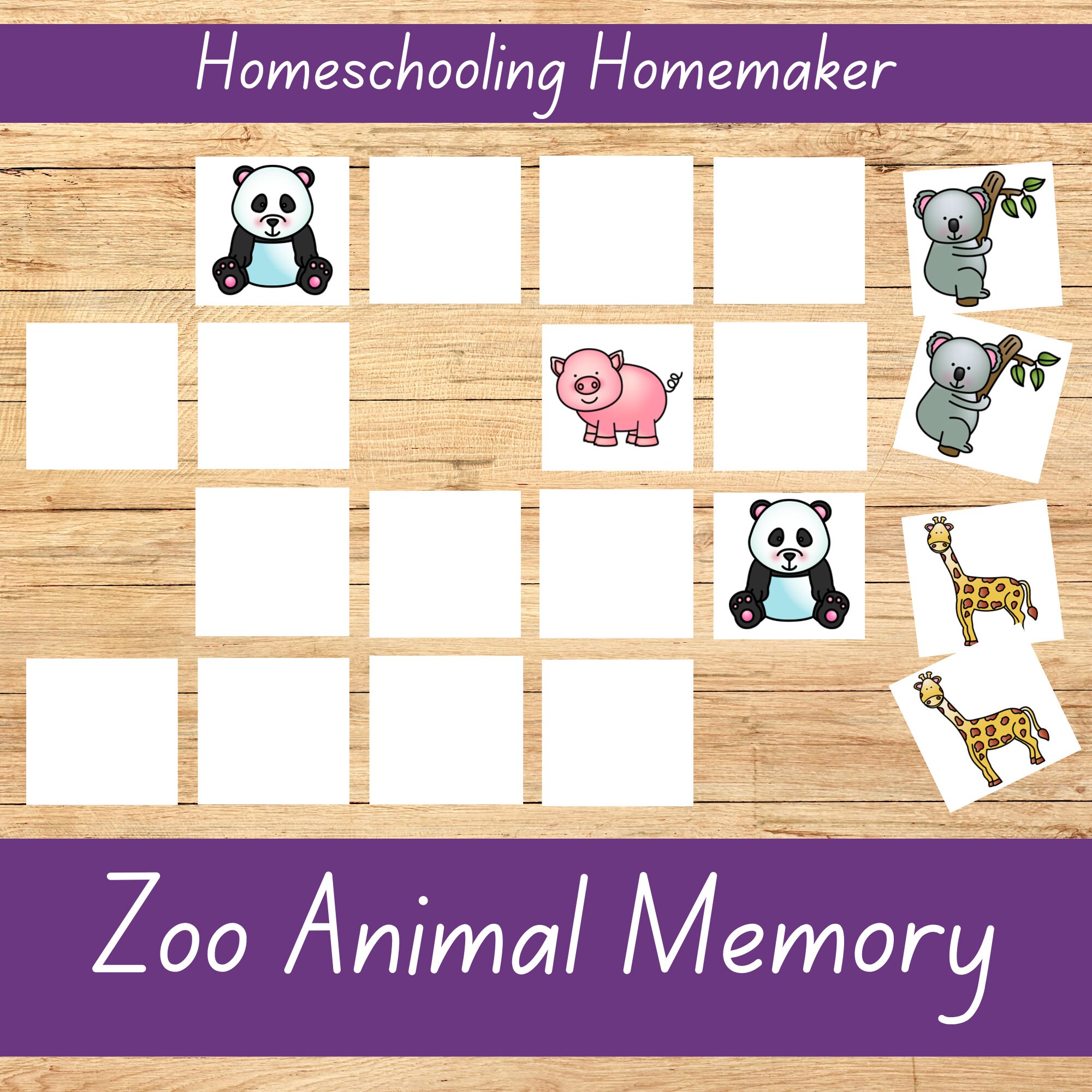 Zoo Animal Memory Game for Kids, Kindergarten, Preschool, Elementary ...