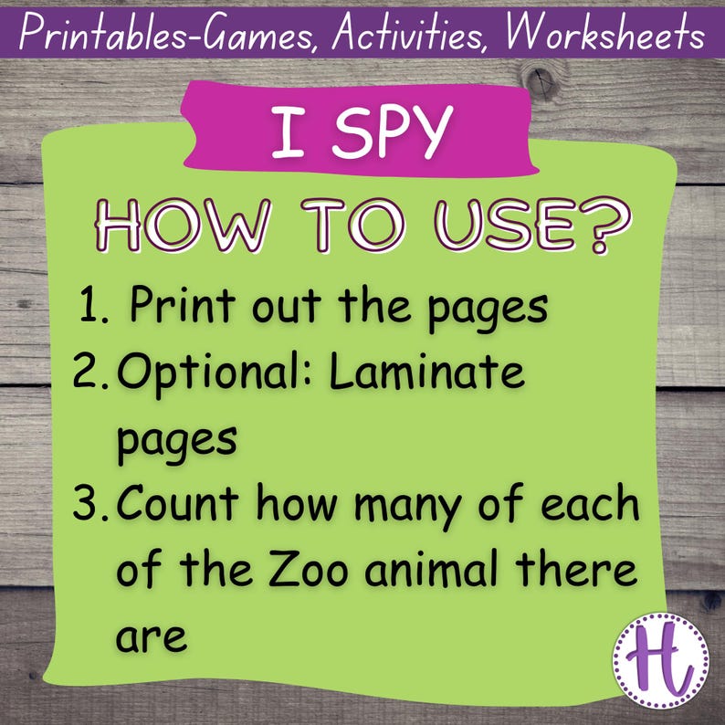 Zoo Animal I Spy Activity: Counting Worksheet for Preschool (PDF ...
