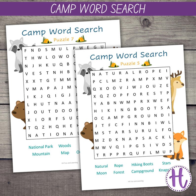 Sopas de letras de camping, imprimibles con temática de camping para ...