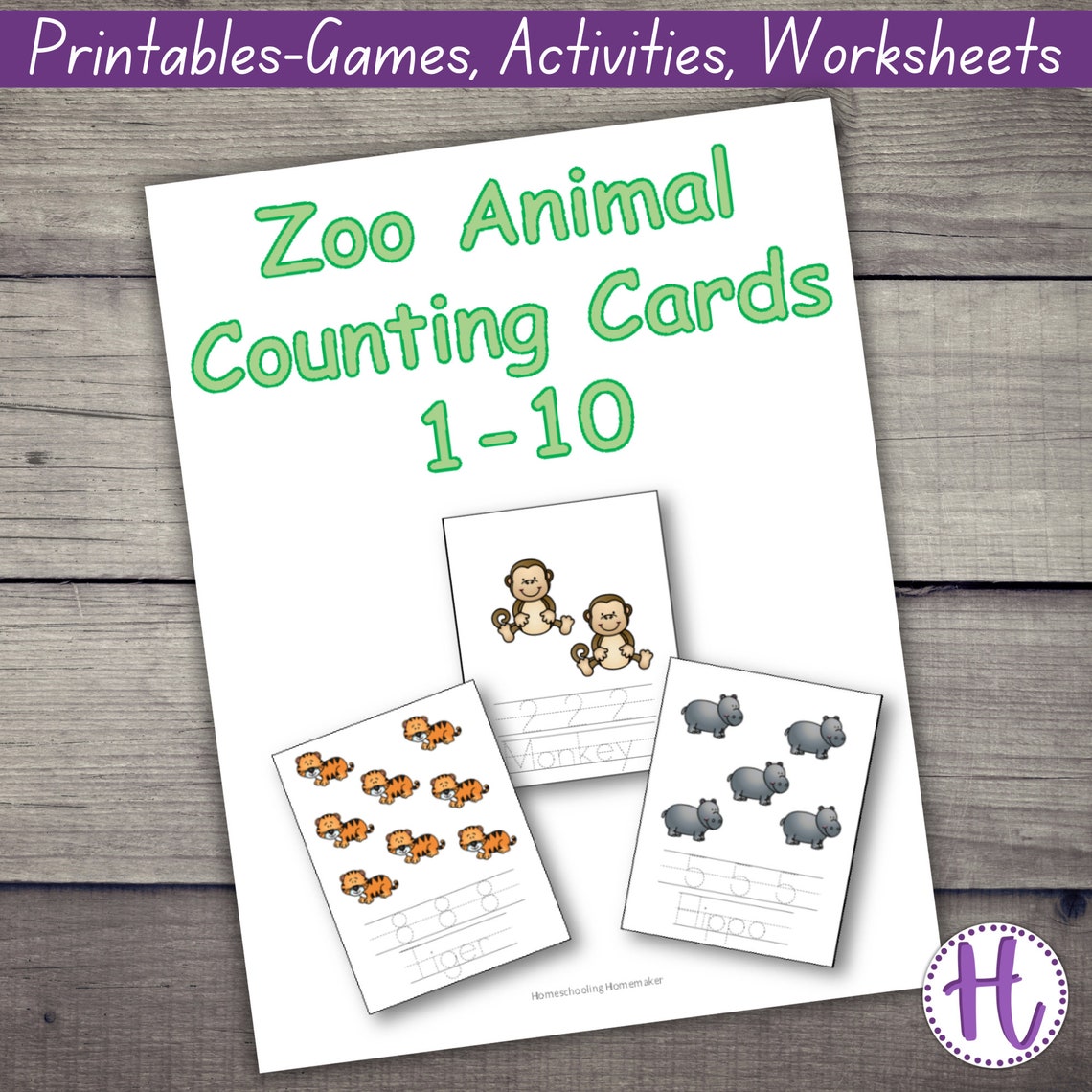 Zoo Animal Counting Practice Cards 1-10 for Kids, Kindergarten, Pre ...