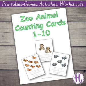 Zoo Animal Counting Practice Cards 1-10 for Kids, Kindergarten, Pre ...
