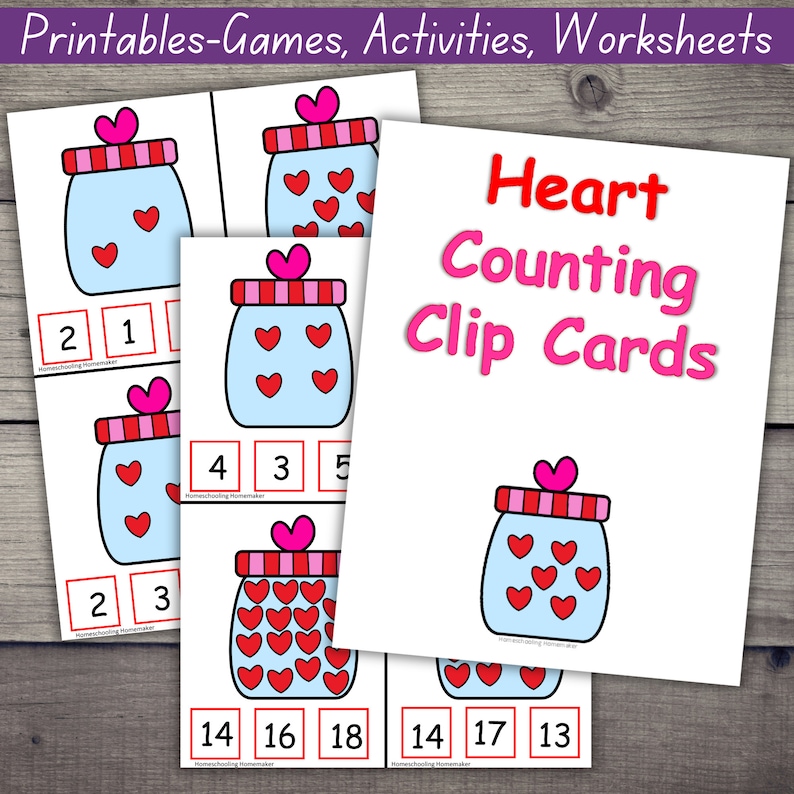 Valentine's Day Heart Counting Clip Cards: Numbers 1-20 (PDF) - Etsy