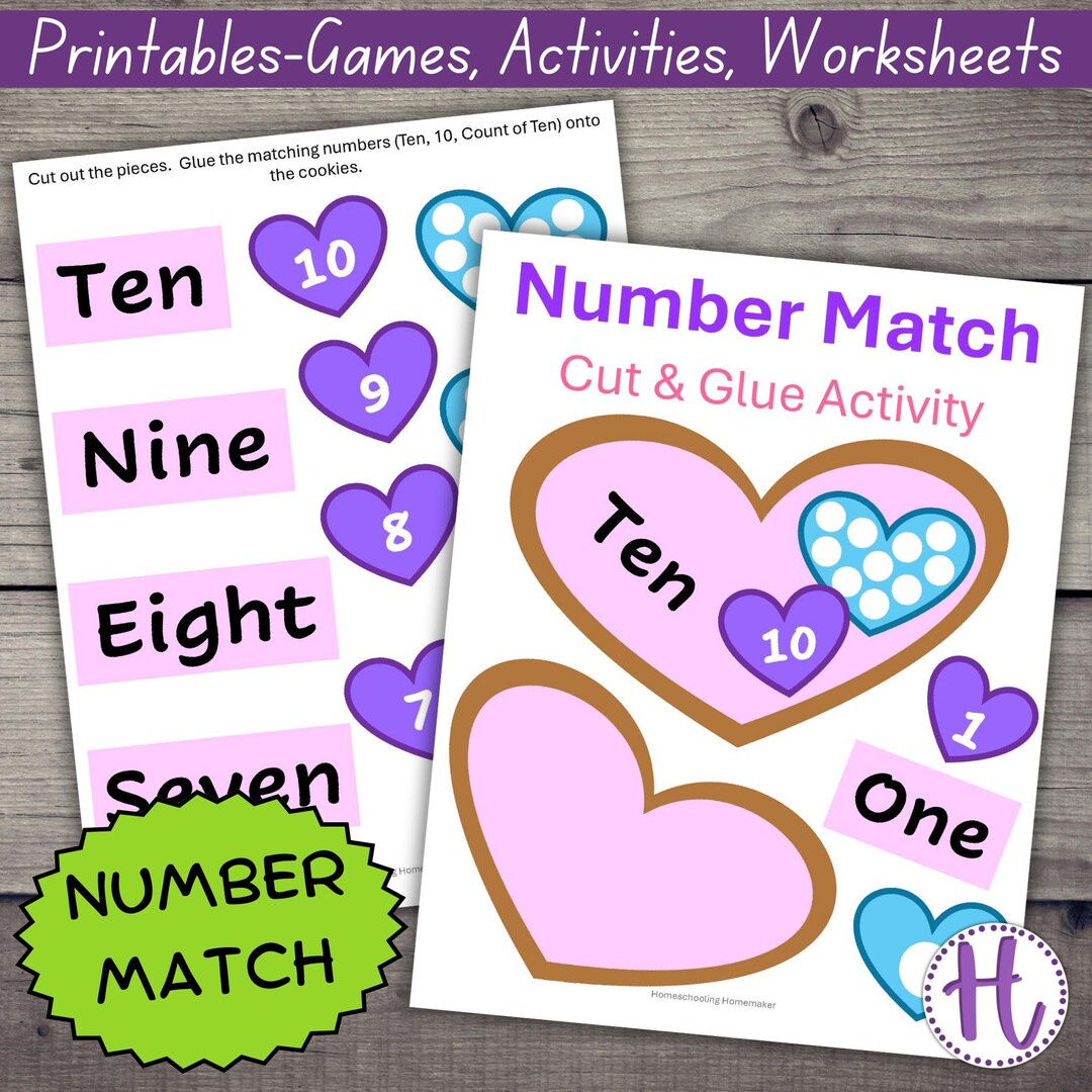 Valentine Number Match Game: Preschool Learning Activity (PDF) - Etsy