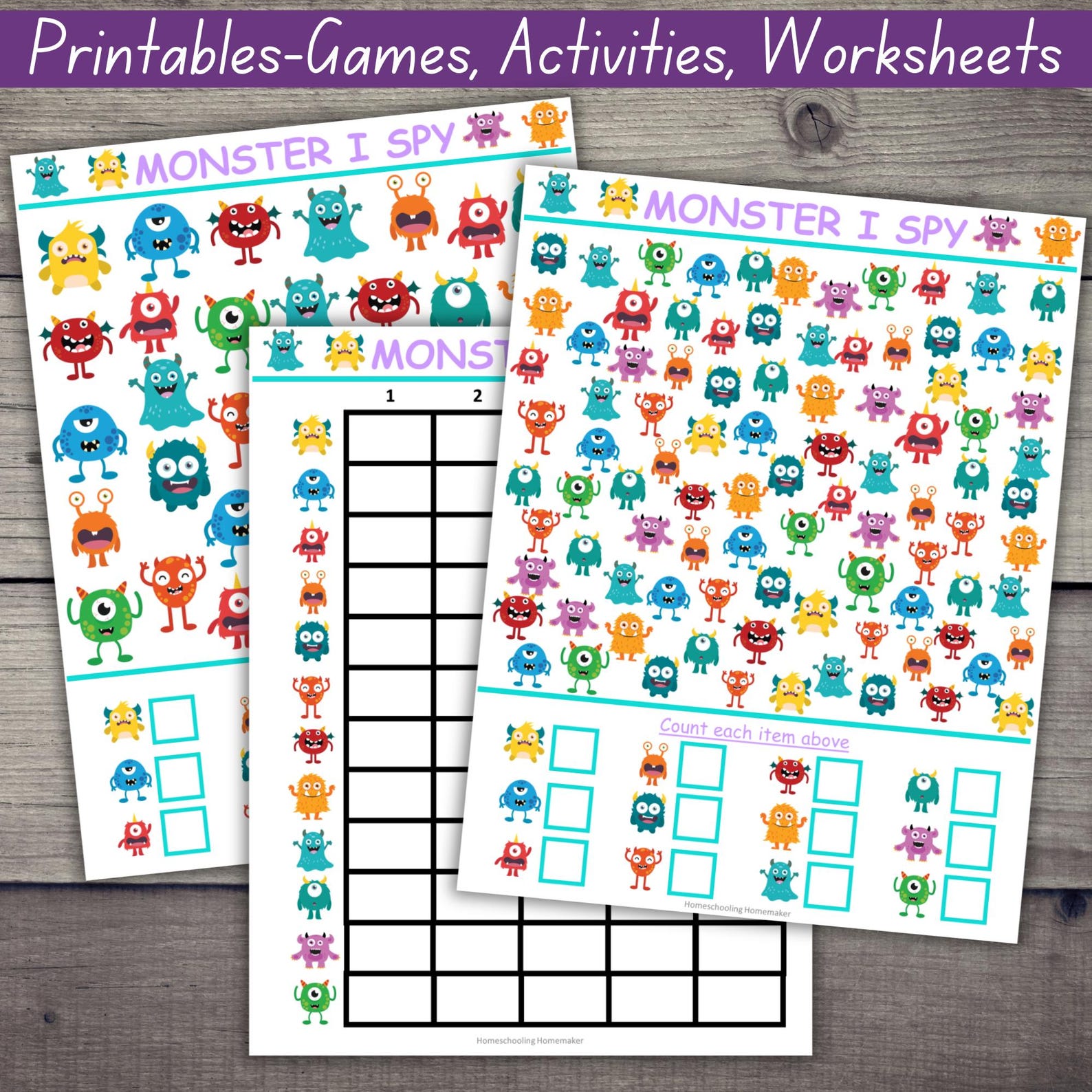 Monster I Spy, Printable Games, Graphing Activity for Kids, I Spy Game ...