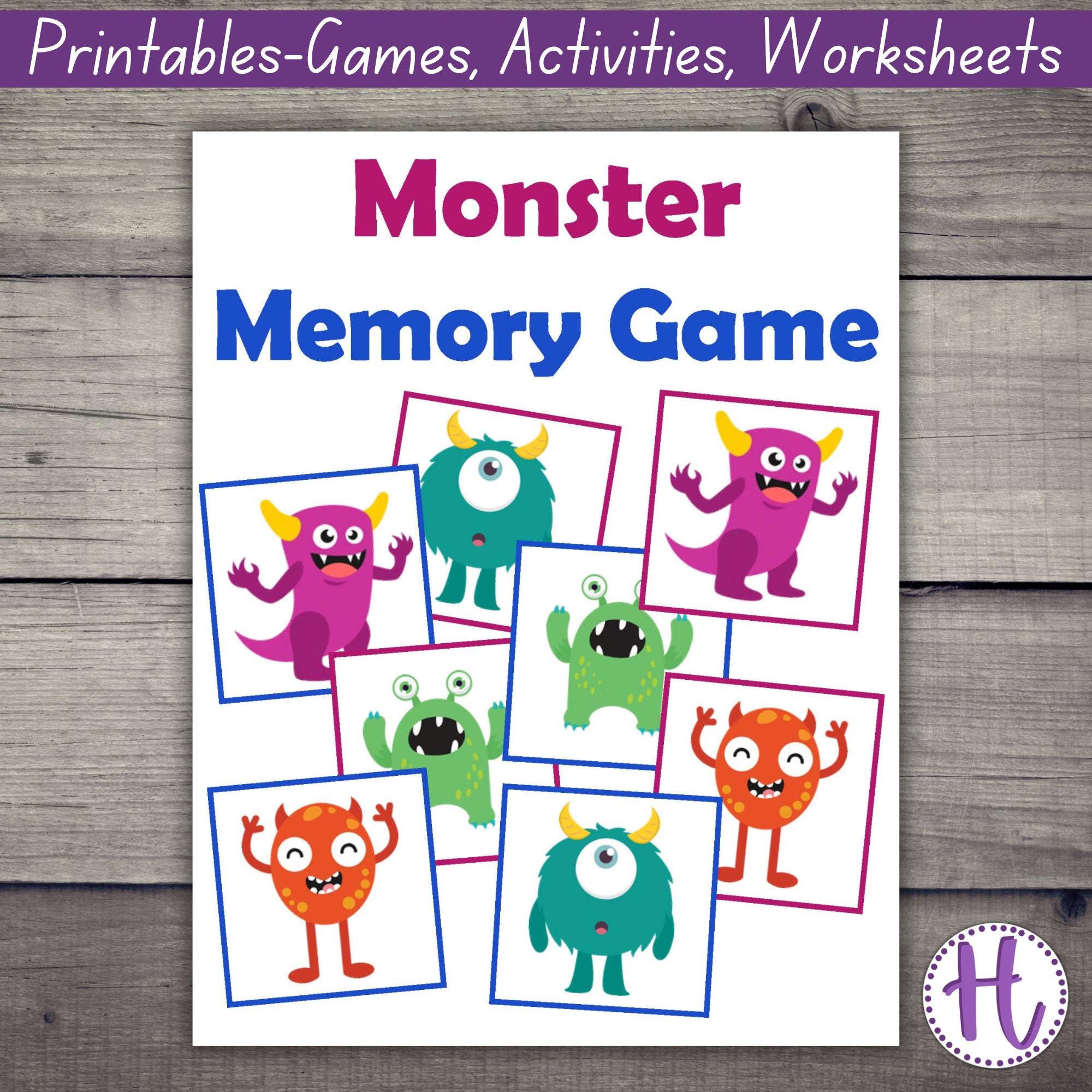 Monster Memory Game for Kids, Preschool Activity, Monster Game ...