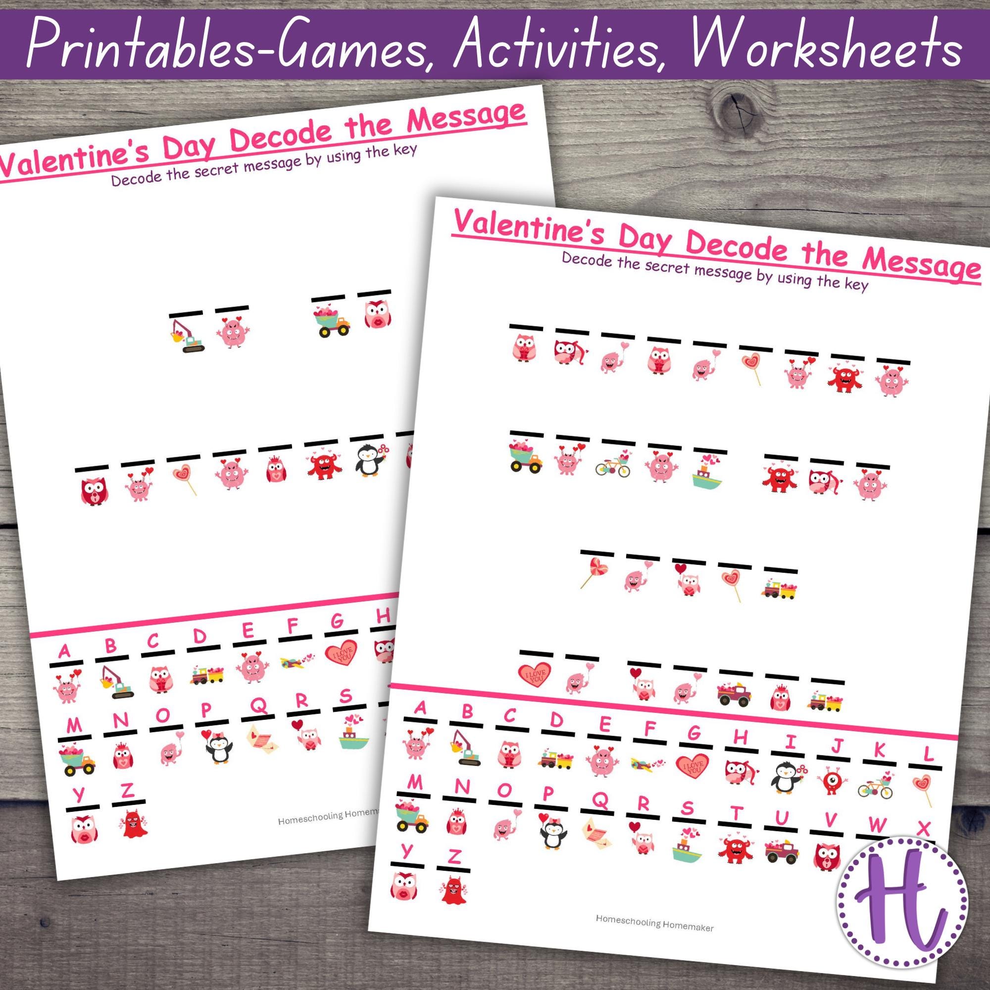 Valentine's Day Secret Message Decoder: Kids Activity (PDF) - Etsy