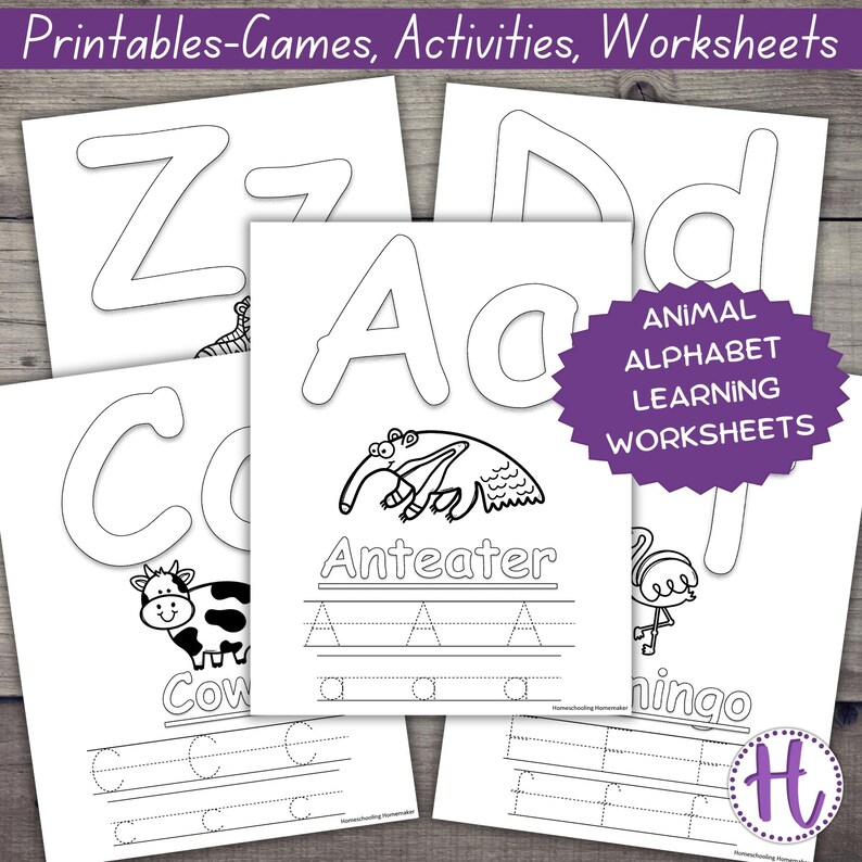 Animal Alphabet Worksheets for Kids, Preschool ABC Writing Practice ...