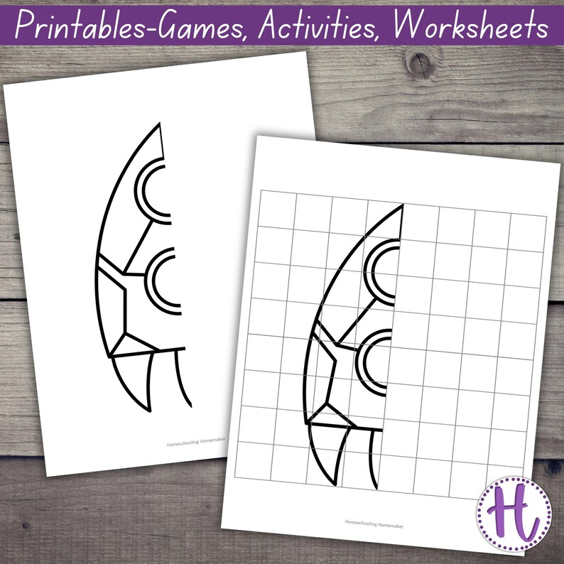 Symmetry Drawing Worksheets-spaceships, Drawing Practice Sheets for ...