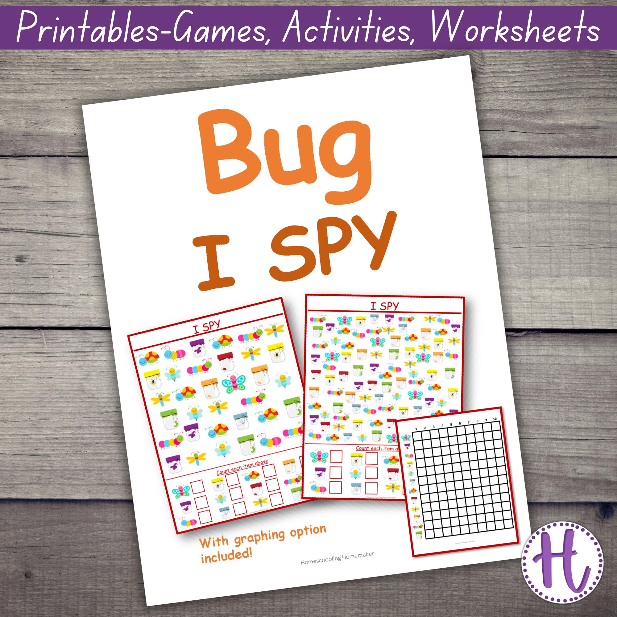 Bug I Spy Activity Sheets, Math Counting and Graphing Activity for Kids, Bug Worksheets ...