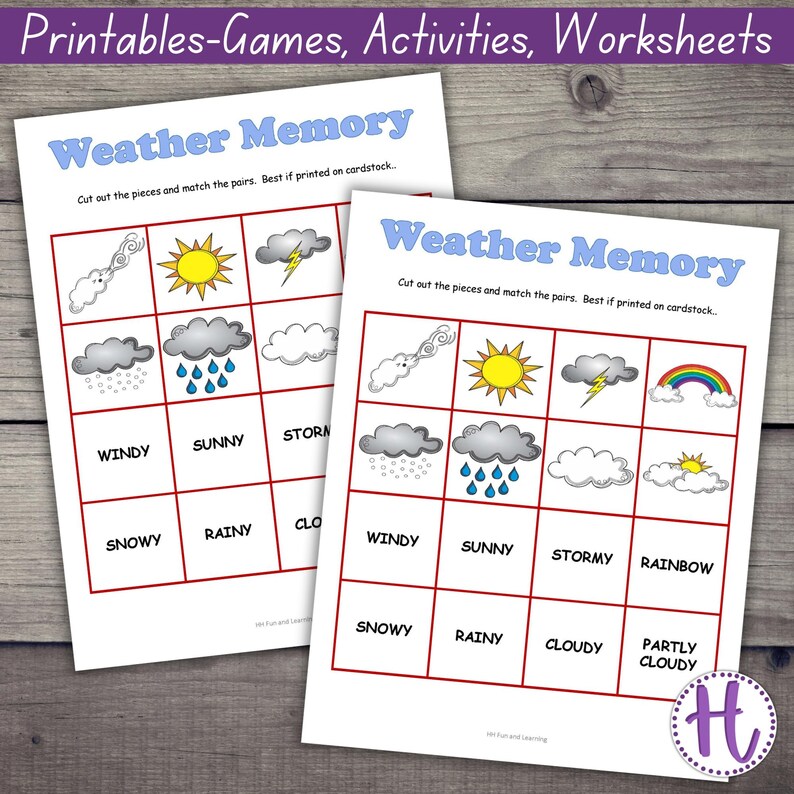 Weather Memory Game for Kids, Kindergarten Learning Game About Weather ...