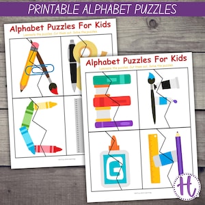 School Theme Alphabet Puzzles: ABC Printable (PDF) - Etsy