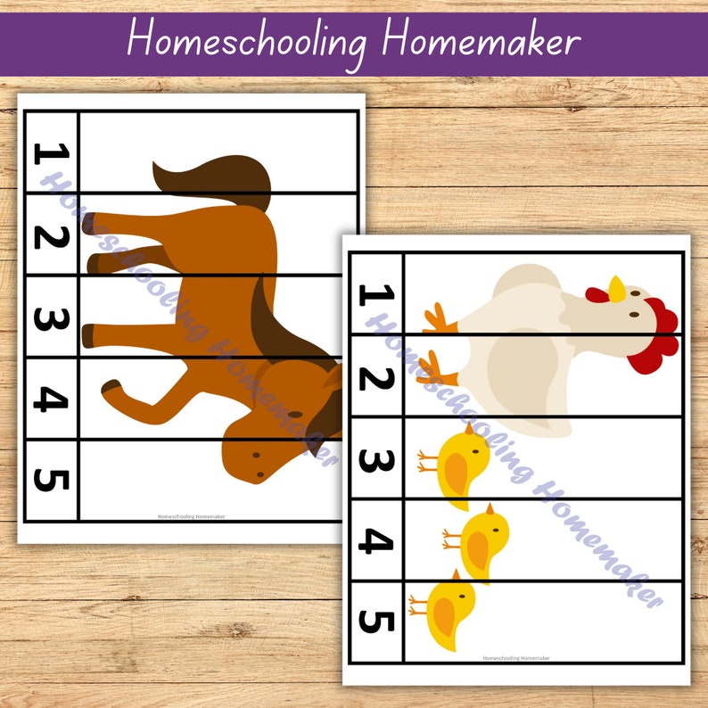 Farm Puzzles With Numbers 1-5 for Preschool, Counting Activity, Simple ...