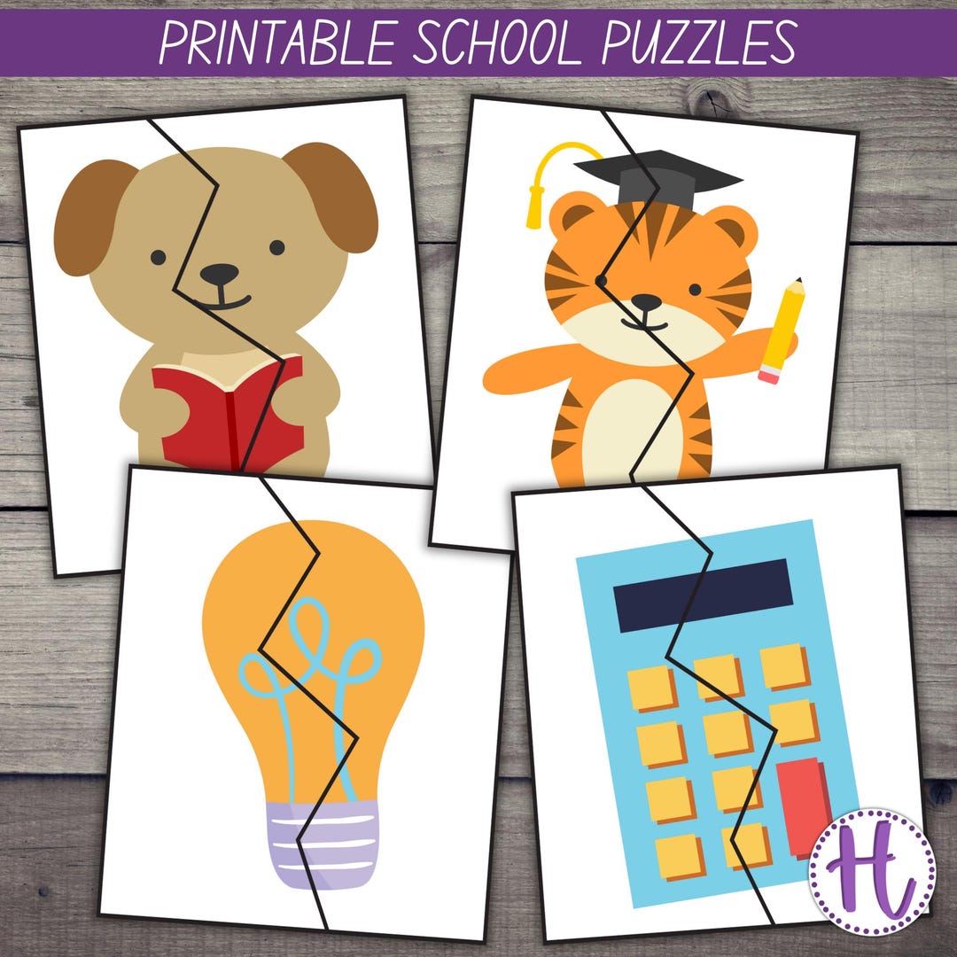 School Themed Printable Puzzles for Toddlers, Simple Preschool Puzzles ...