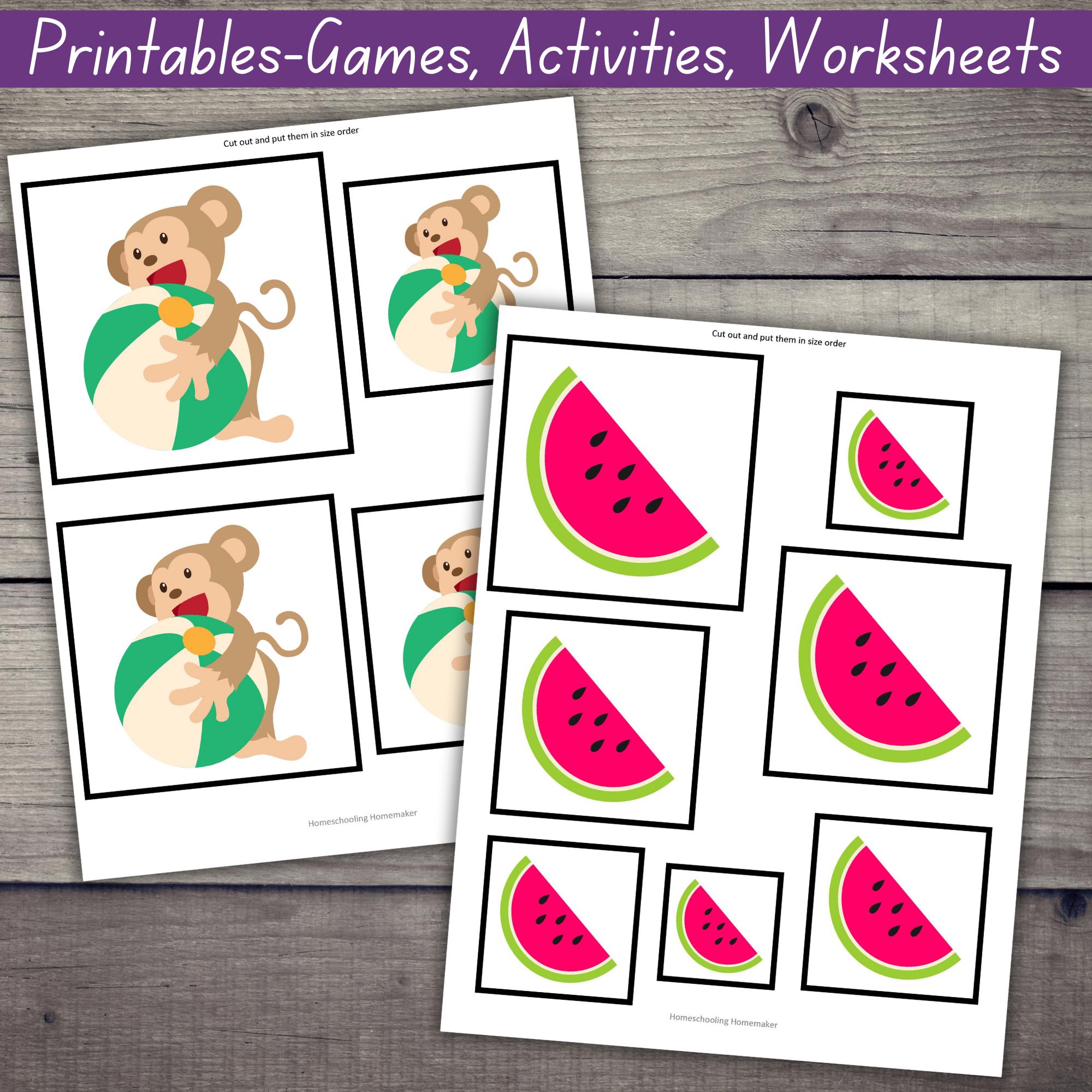 Summer Size Sequencing Cards for Preschoolers, Printable Summer ...