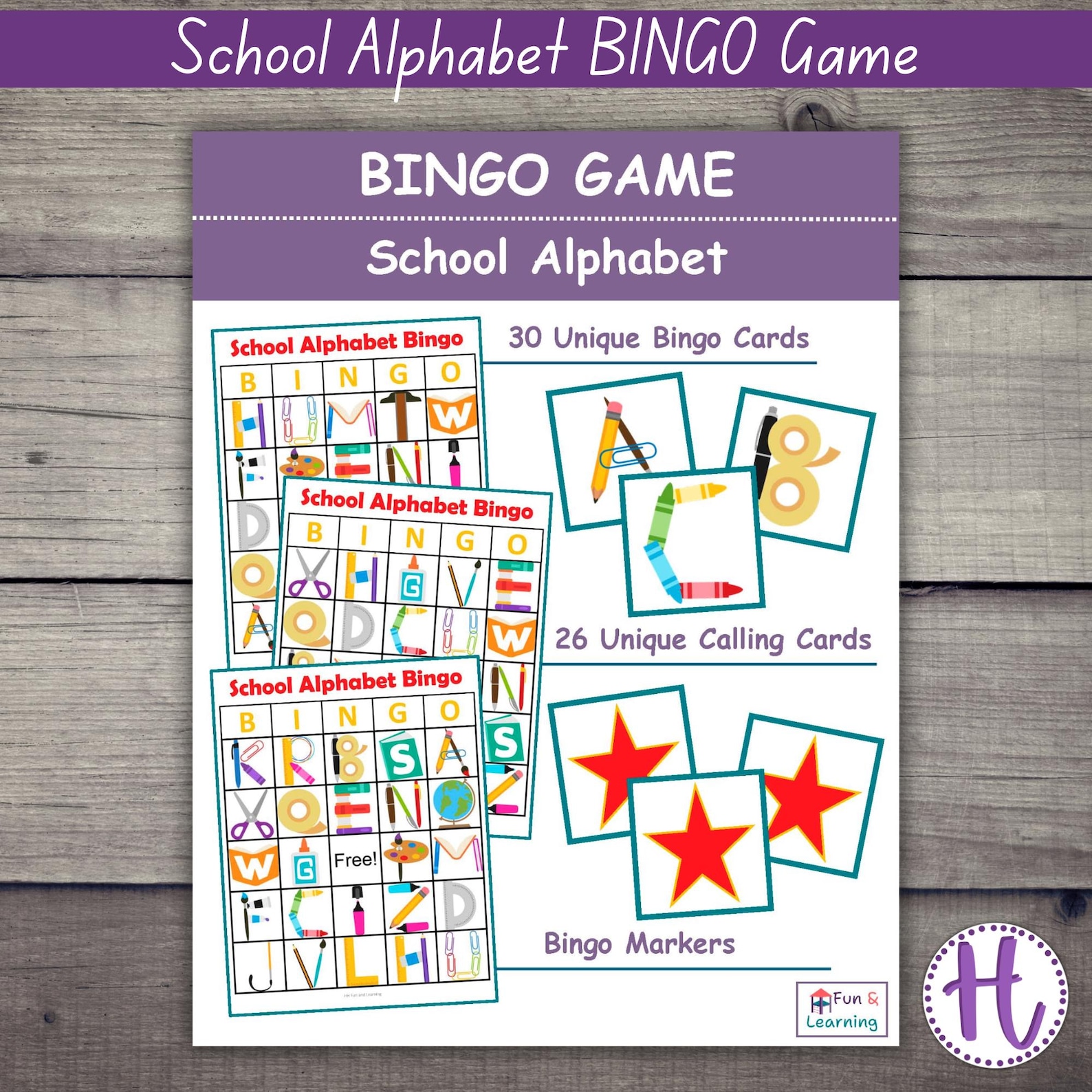 School Alphabet Bingo Game: Fun ABC Learning (PDF) - Etsy