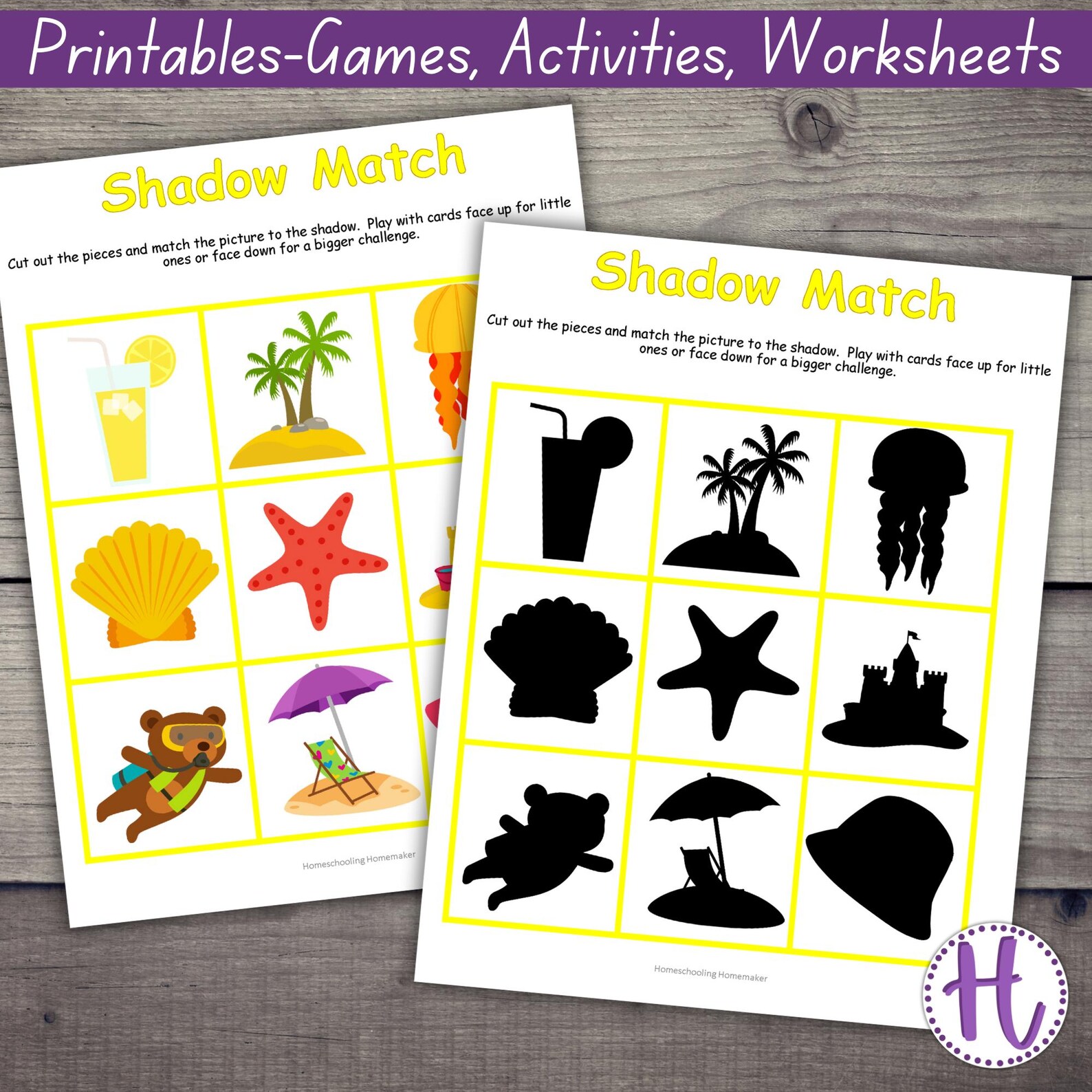 Summer Shadow Matching Game: Preschool Learning Worksheets (digital ...